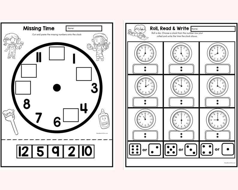 Telling Time Printables, Clock Worksheets, Learning Activity Book for ...