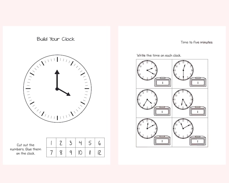 50 Telling Time Printables, Clock Worksheets, Learning Activity Book ...