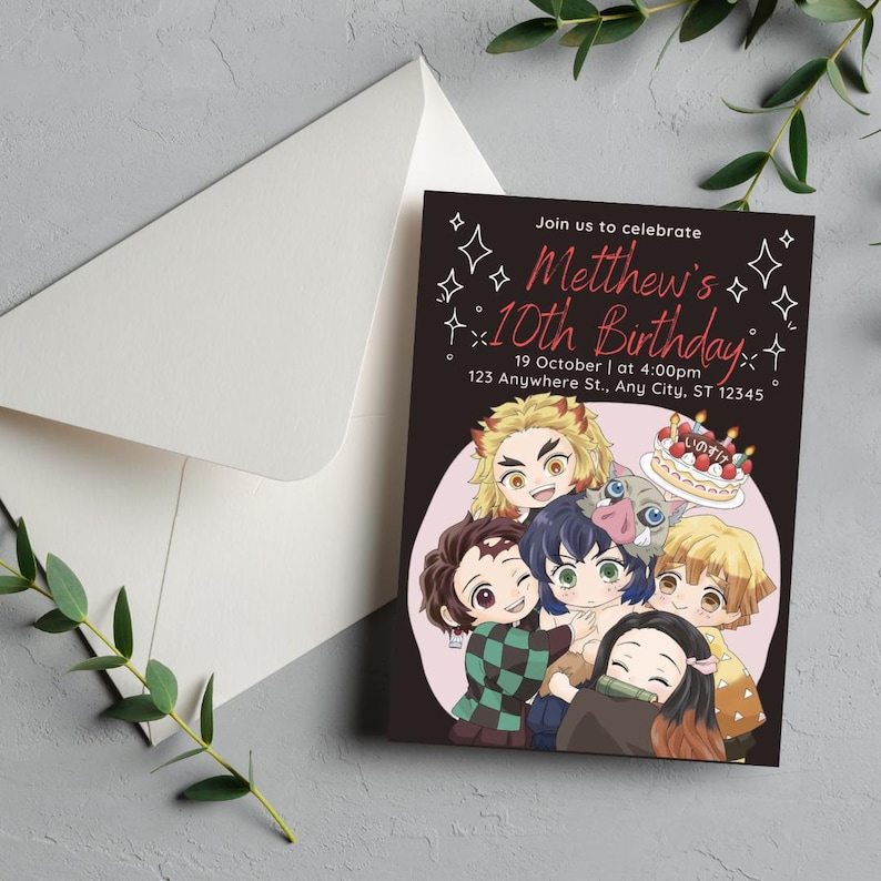 Demon Slayer Invitation, DEMON SLAYER Birthday Invitation, EDITABLE ...