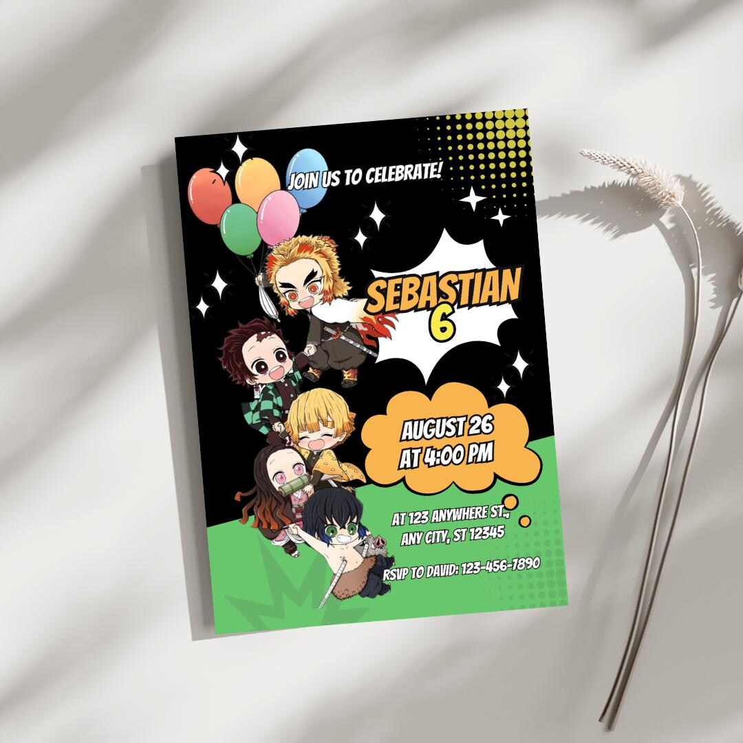 Demon Slayer Invitation, DEMON SLAYER Birthday Invitation, EDITABLE ...