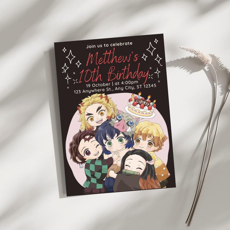 Demon Slayer Invitation, DEMON SLAYER Birthday Invitation, EDITABLE ...