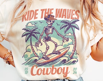 Surfing Cowboy Skeleton SVG for Print & Cut, Western Summer Cowboy With ...