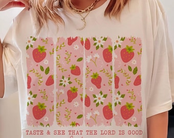Strawberry Taste and See Floral Png, Bible Verse Png, Christian Png ...
