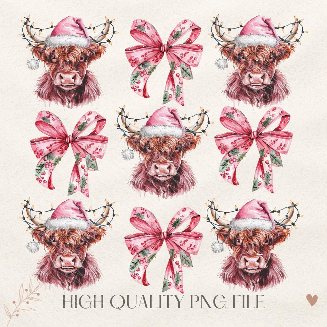 Highland Cow Png,christmas Lights Png,farm Animal Christmas Png,farmer ...