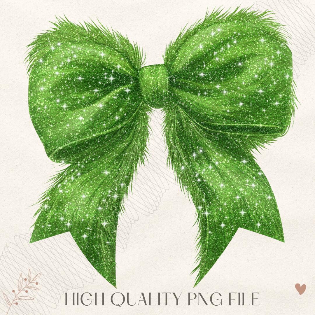 Glitter Grincmas Coquette Bow PNG, Christmas Bow Png, Green Fur Png ...