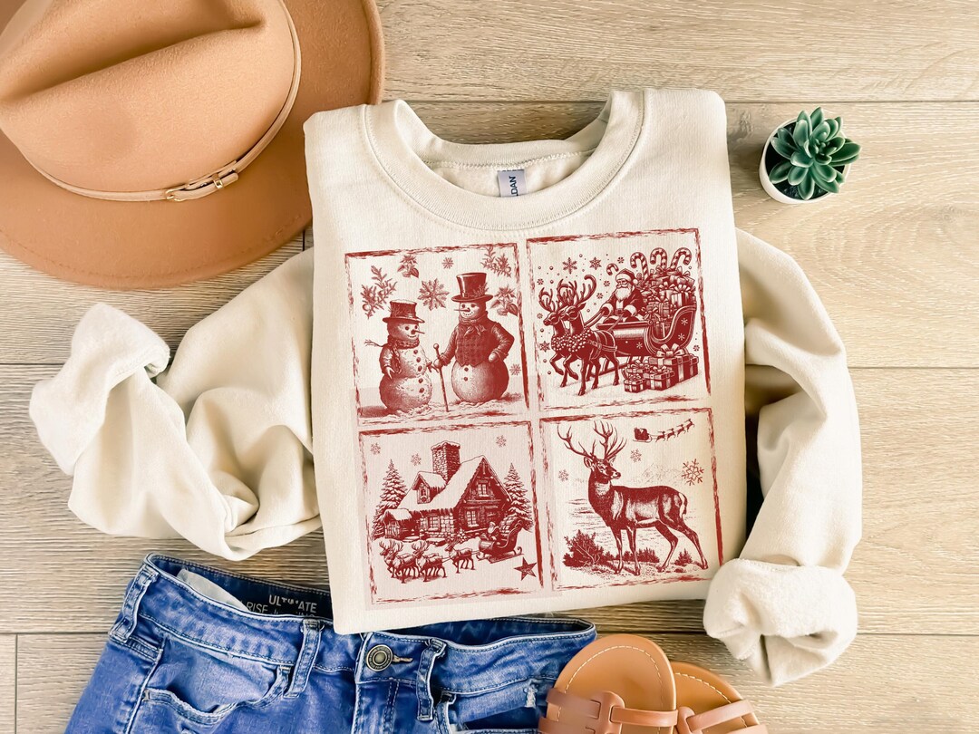 Vintage Retro Christmas PNG Cute Santa Reindeer Snowman Gingerbread Man ...