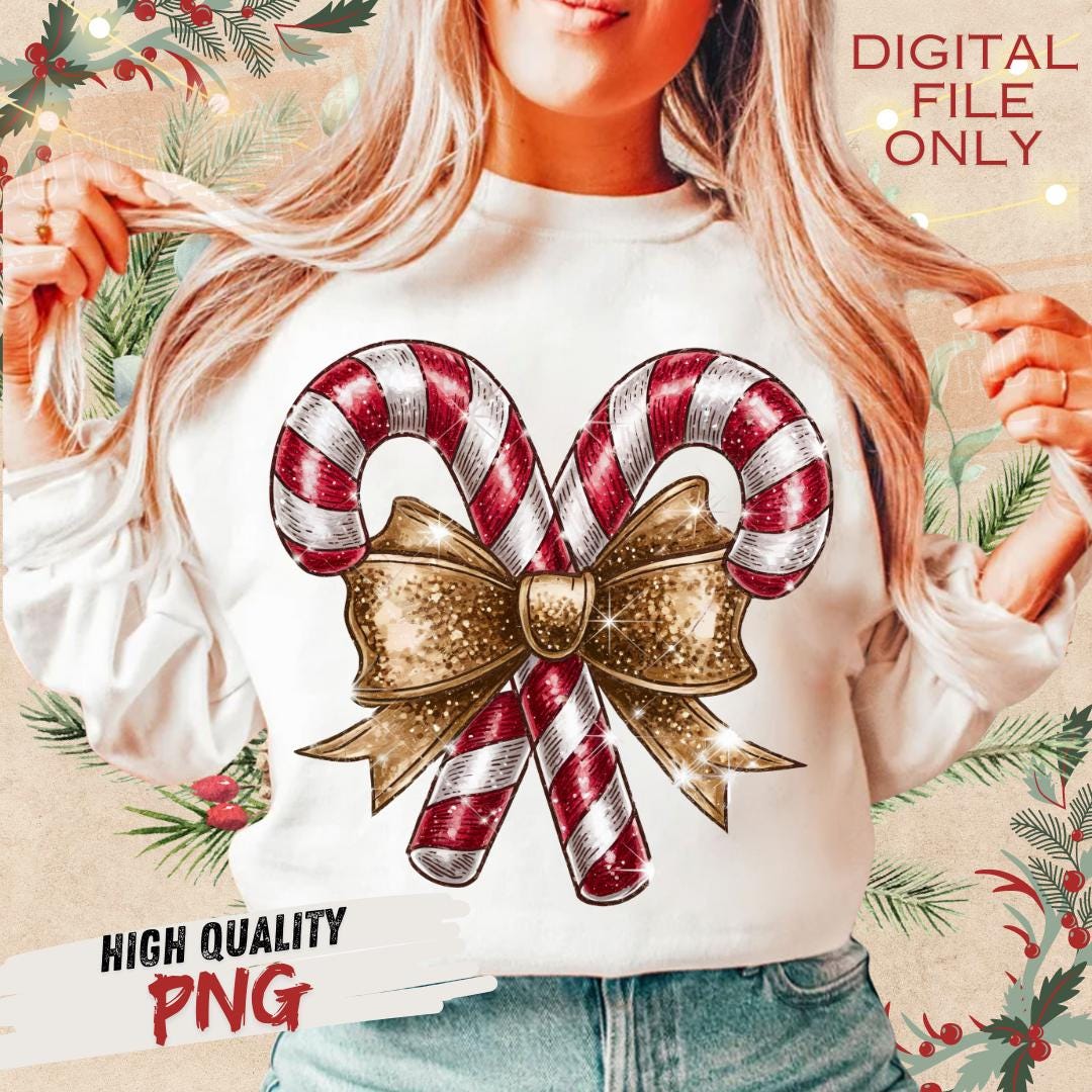 Candy Cane Png Gold Christmas Png Glitter Christmas Png Coquette ...