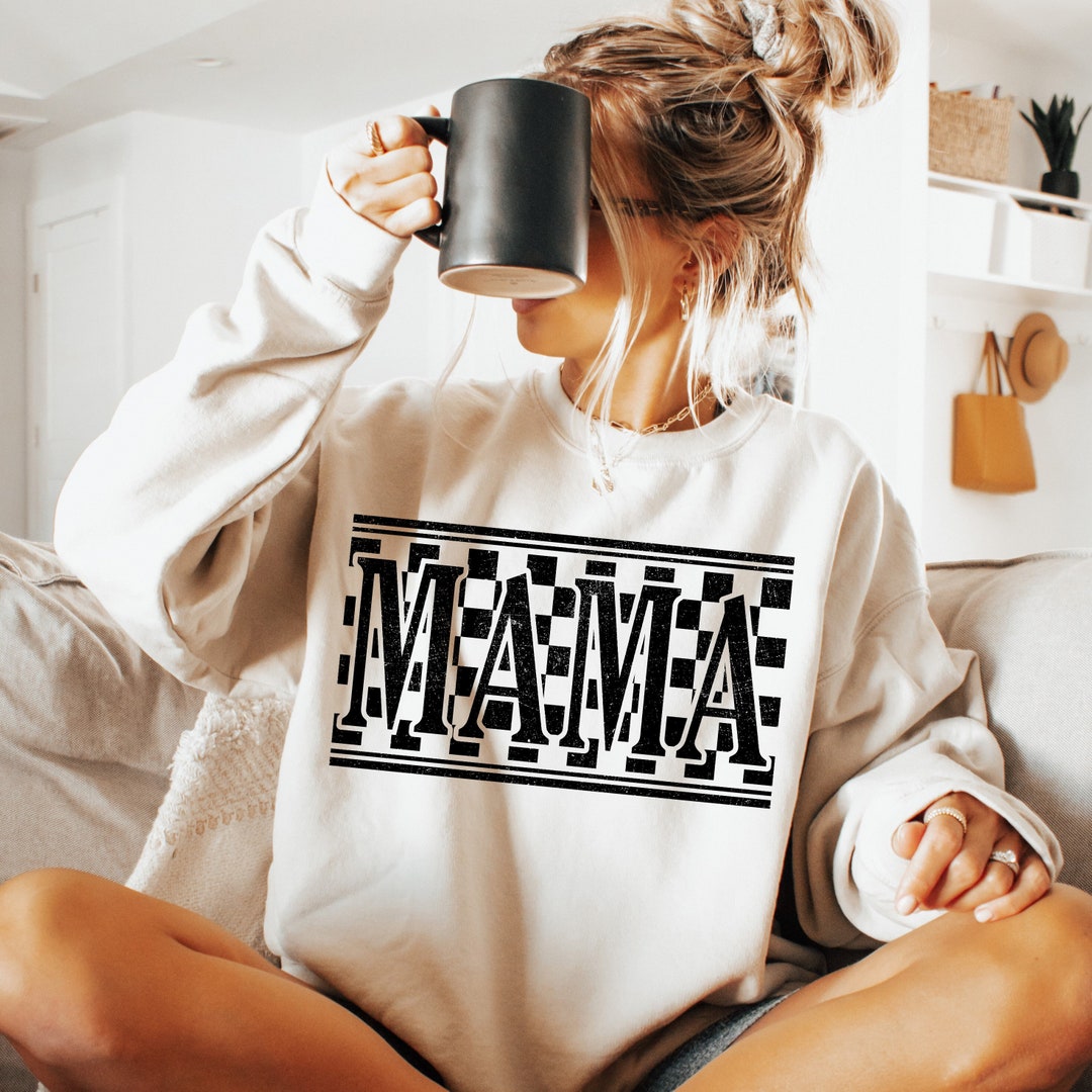 Retro Checkered Mama Svg PNG, White and Black Distressed Mom Design ...