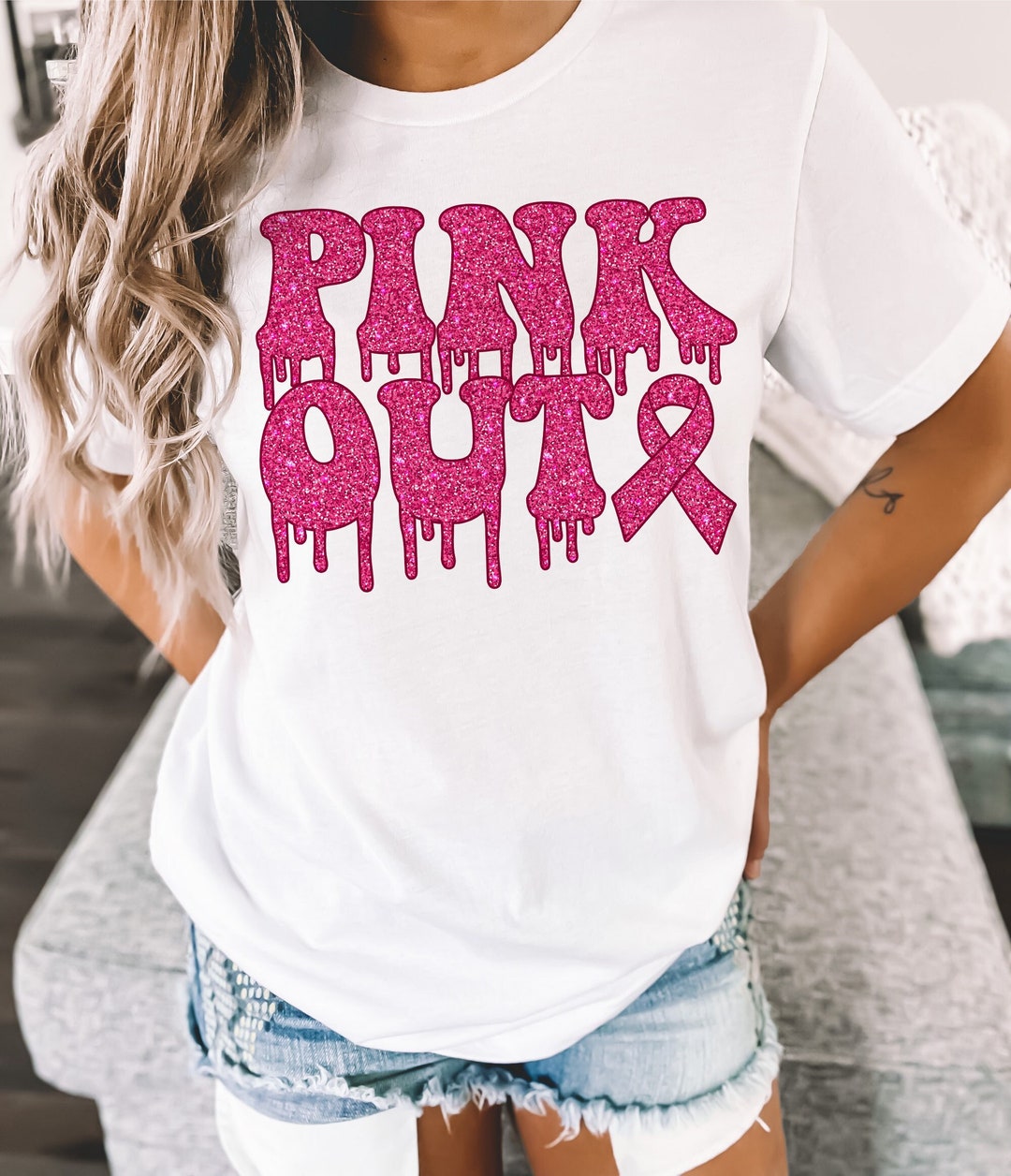 Pink Out Drip Breast Cancer PNG, Glitter Breast Cancer Awareness Png ...