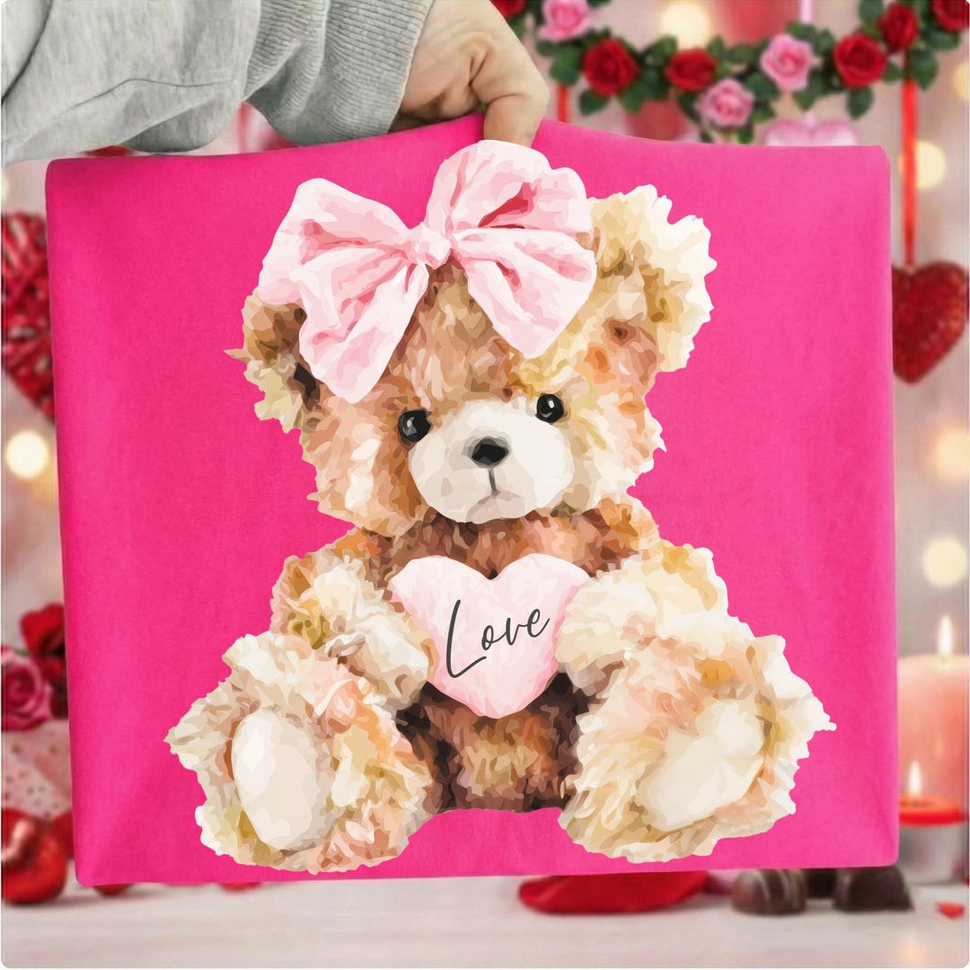 Valentine's Day Bear Clipart Png, Watercolor Sublimation Printing for T ...