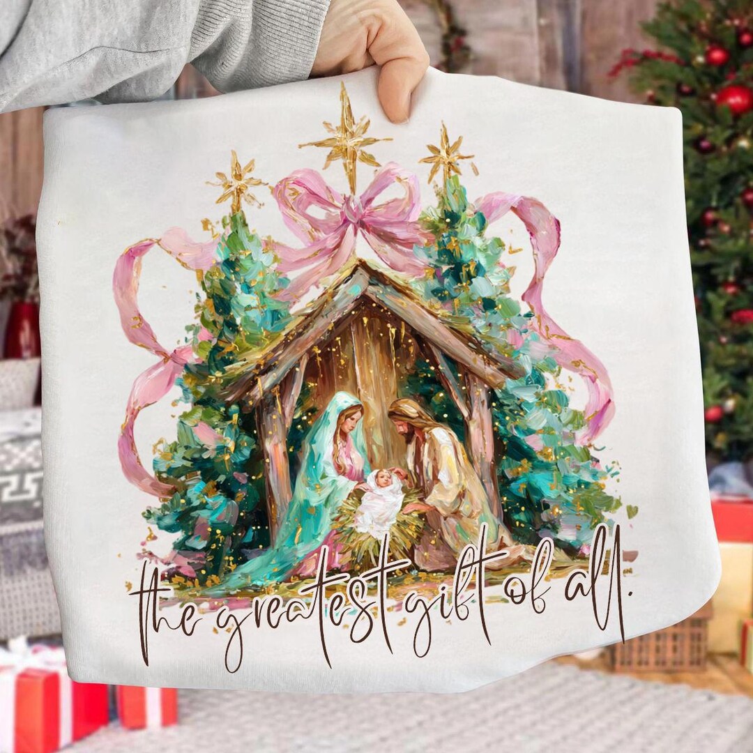 Preppy Painted Christian Nativity Scene PNG Greatest Gift of All PNG ...