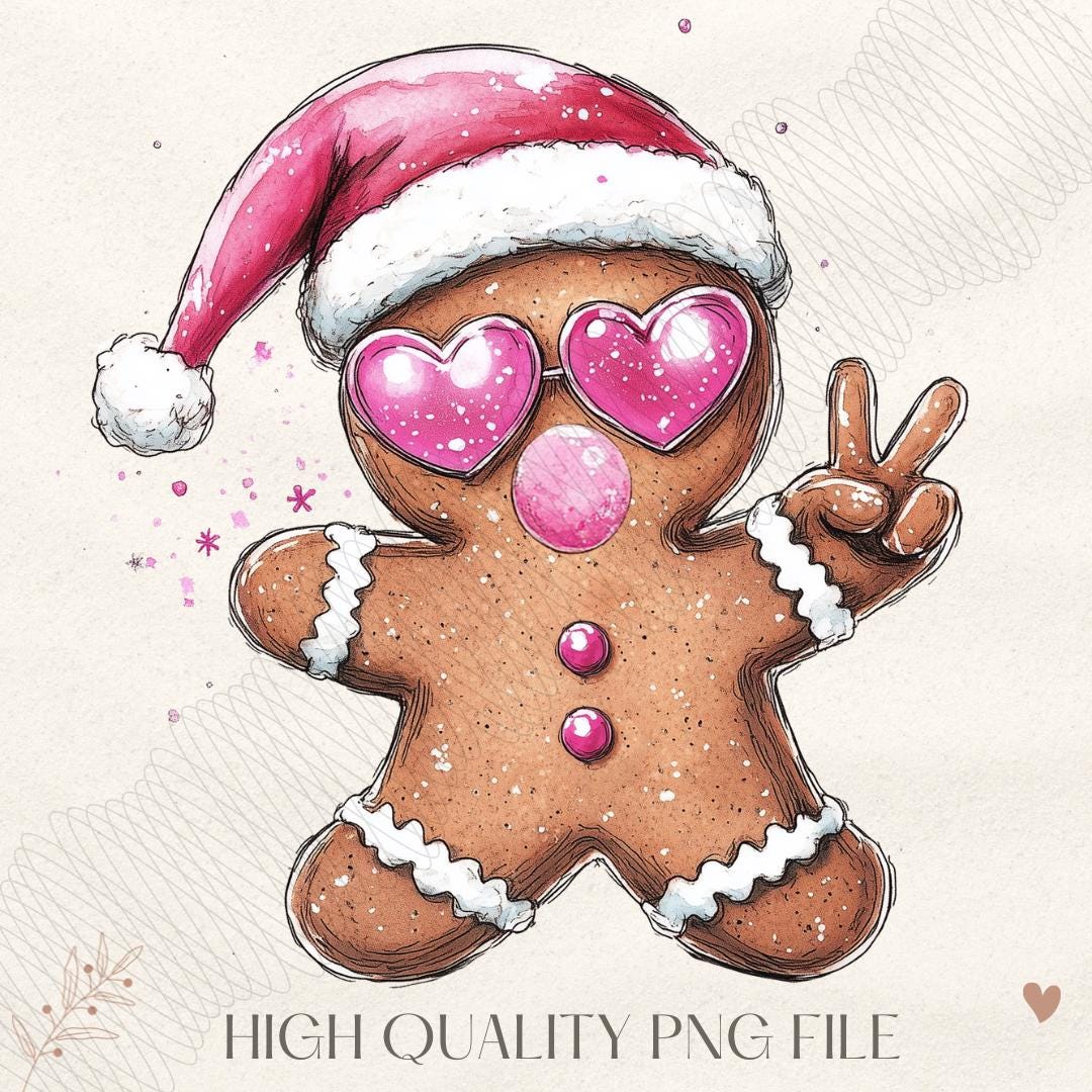 Retro Gingerbread Pink Christmas Blowing Bubble Png Christmas ...