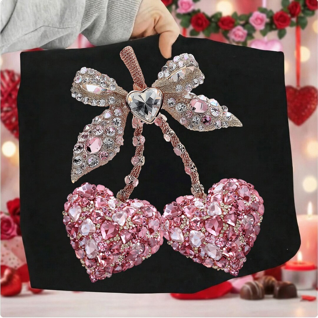 Valentine Cherry Rhinestone PNG, Cherry Glitter Valentine Design, Vday ...