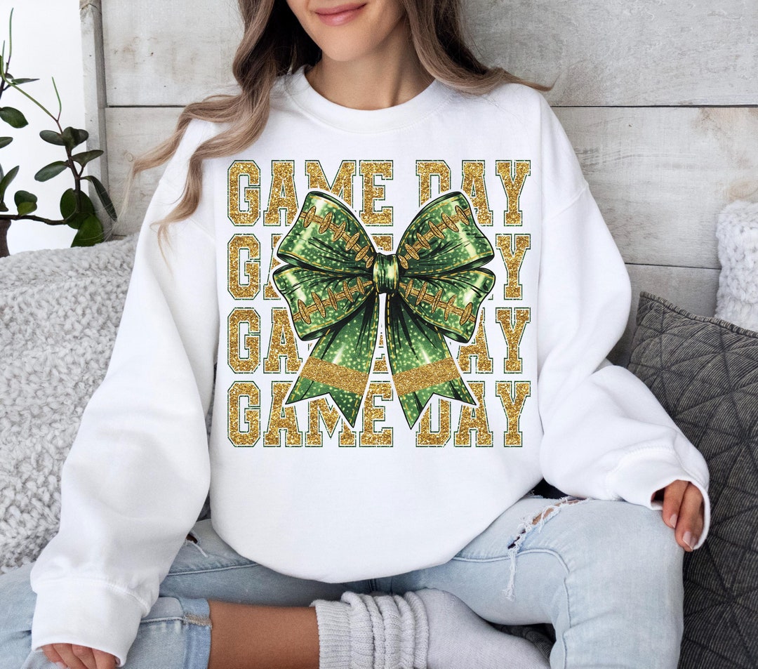 Football Coquette Bow PNG, Green and Gold Glitter Bow Football, Disco ...