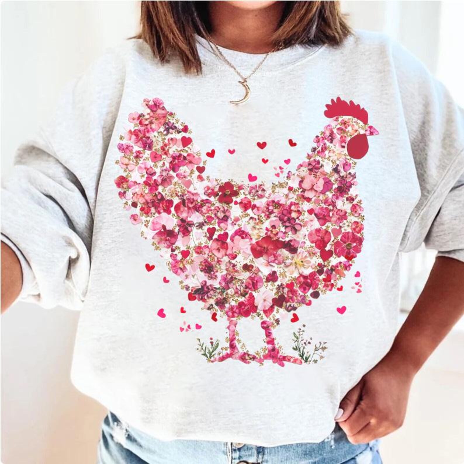 Floral Chicken Valentine Png, Valentine Chicken Png, Valentine Png ...