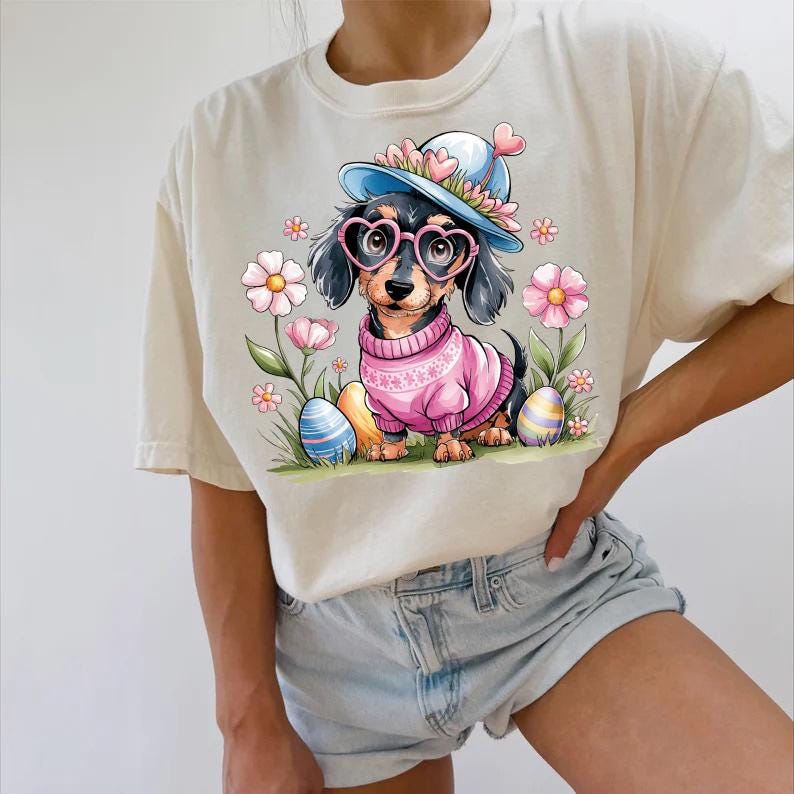 Easter Dachshund PNG, Spring Wiener Dog Png, Pastel Sausage Dog ...