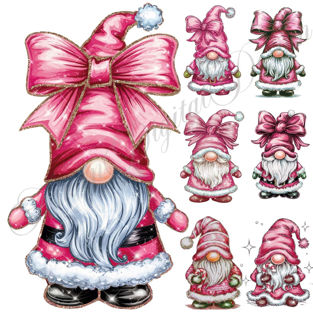 Pink Christmas Gnome Clipart Bundle, Christmas Clipart, Winter Gnome ...