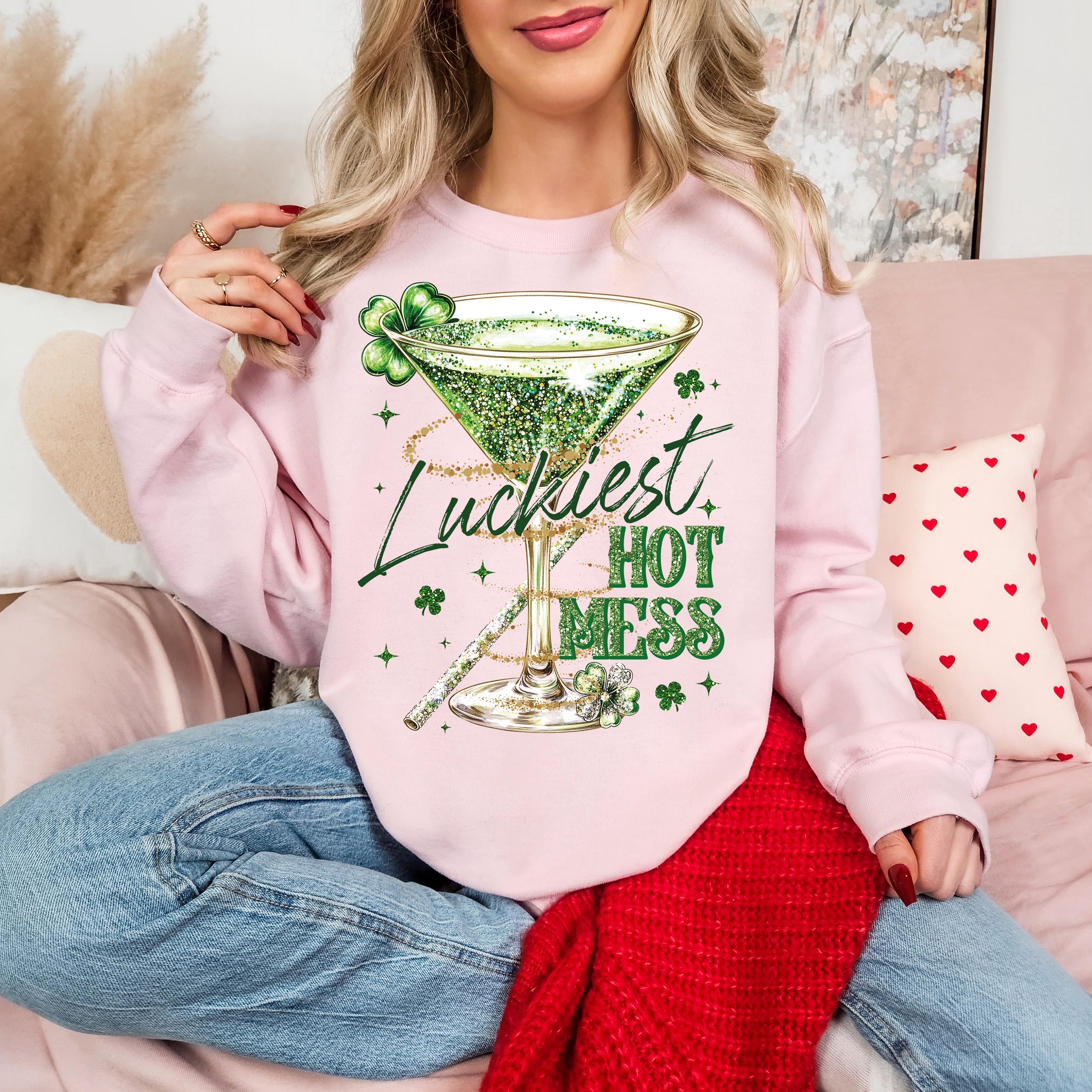 Luckiest Hot Mess PNG, Funny Drinking Martini Png, Alcohol St Patricks ...