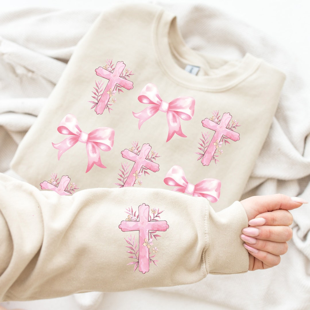 Cross Coquette Bows PNG, Floral Cross Png, Christian Png, Pink Bows Png ...