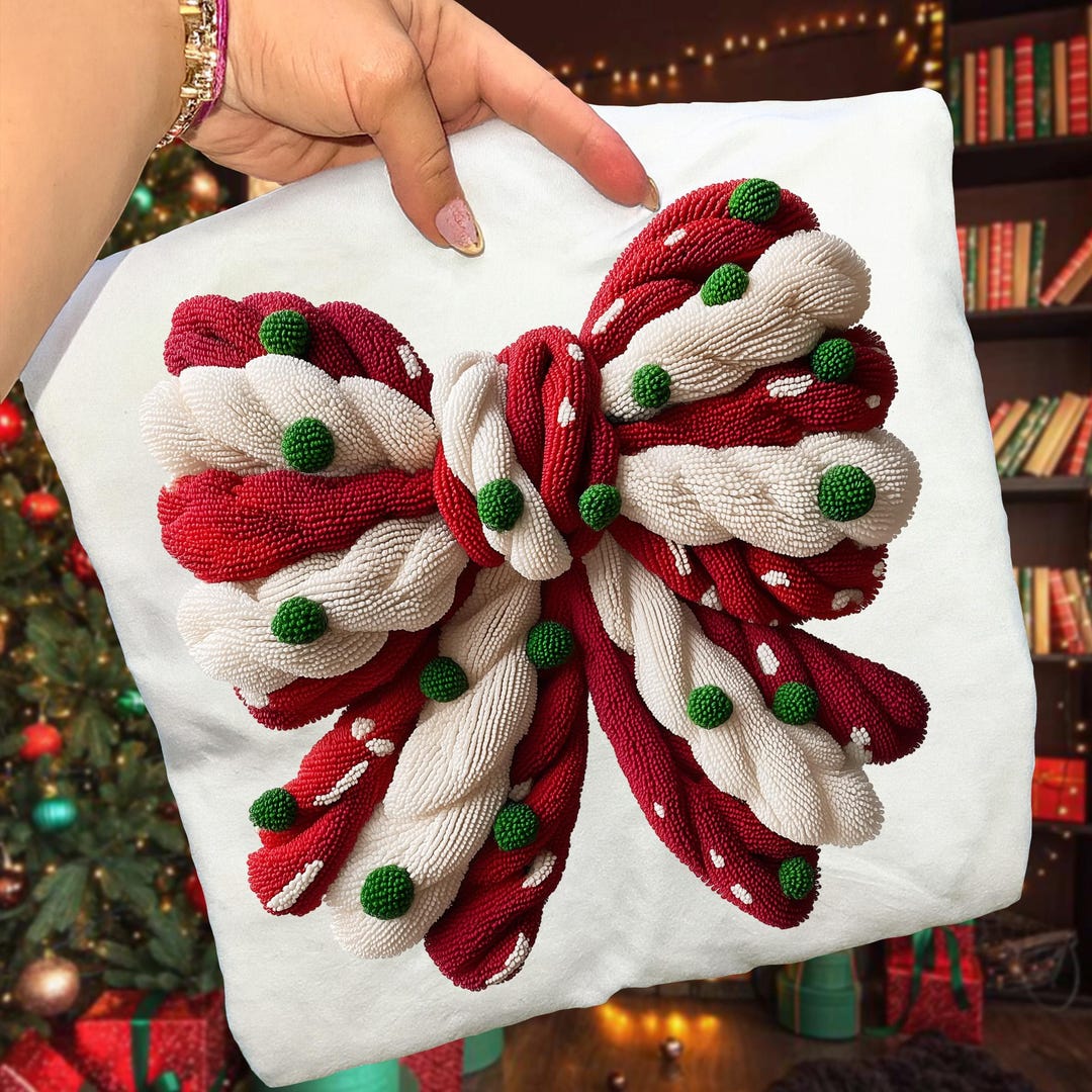 Latch Hook Yarn Crochet Christmas Bow Png, Christmas Tree Cake Bow ...