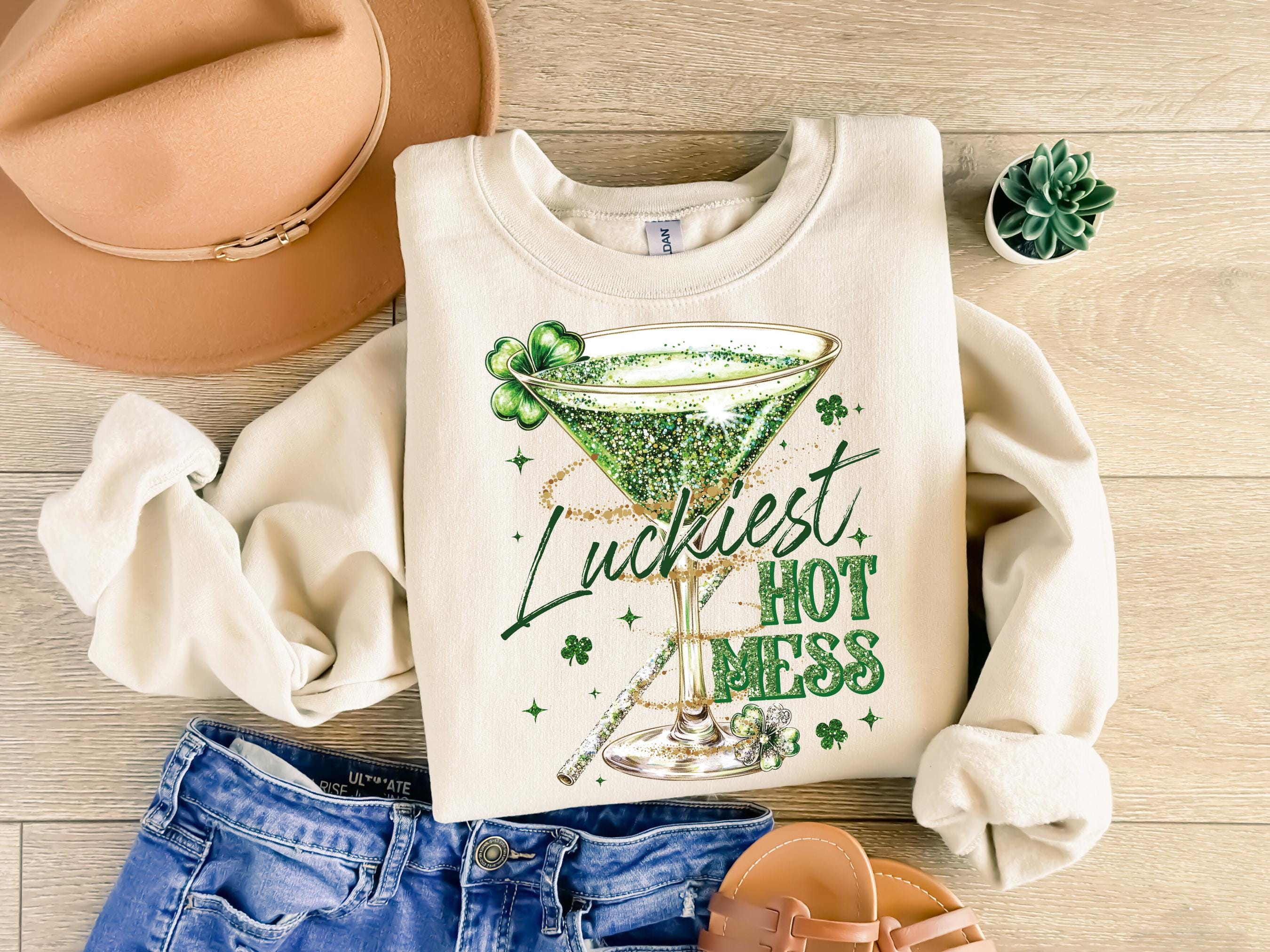 Luckiest Hot Mess PNG, Funny Drinking Martini Png, Alcohol St Patricks ...