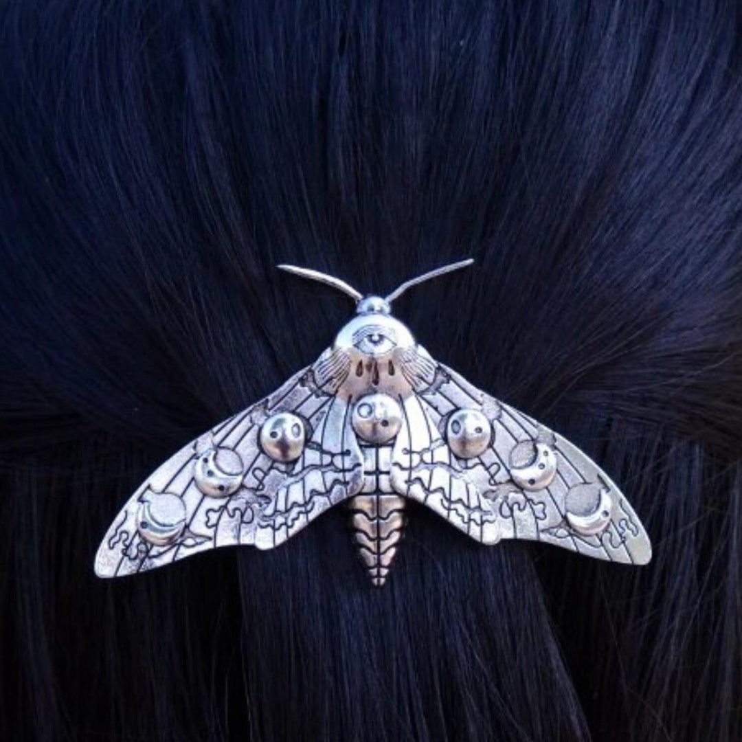 Vintage Death Moth Hair Barrette Witchy Moon Hair Stick Wiccan Hairpin ...