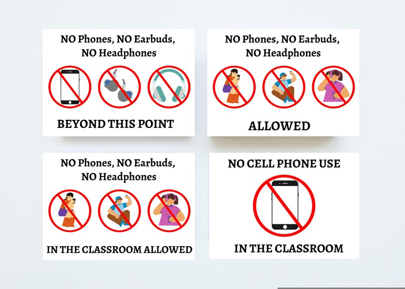 No Cell Phones, No Earbuds, No Headphones Signs - 13 Back to School ...