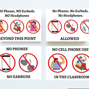No Cell Phones, No Earbuds, No Headphones Signs - 13 Back to School ...