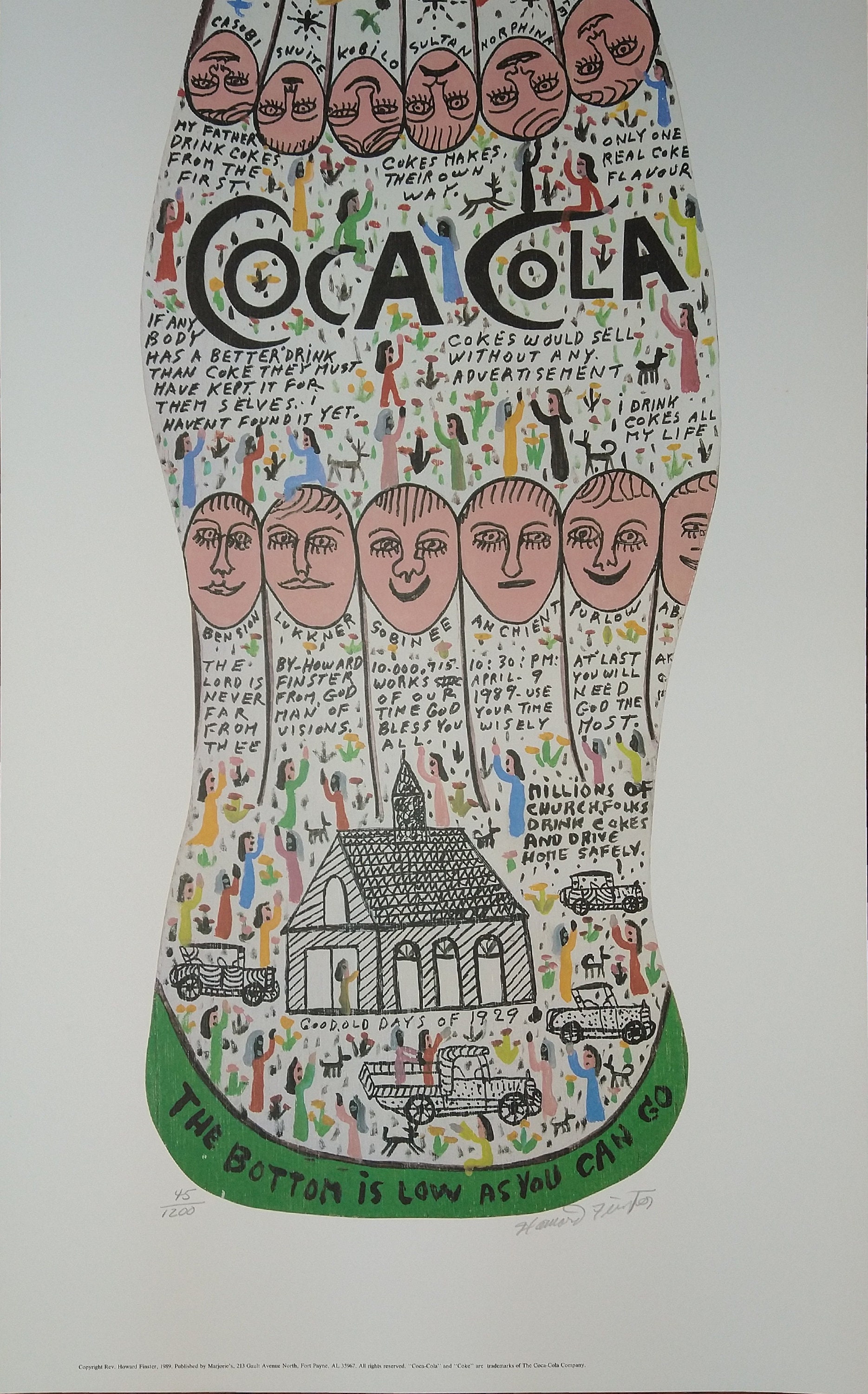 Signed HOWARD FINSTER Folk Art Coca-cola Lithograph Unframed - Etsy