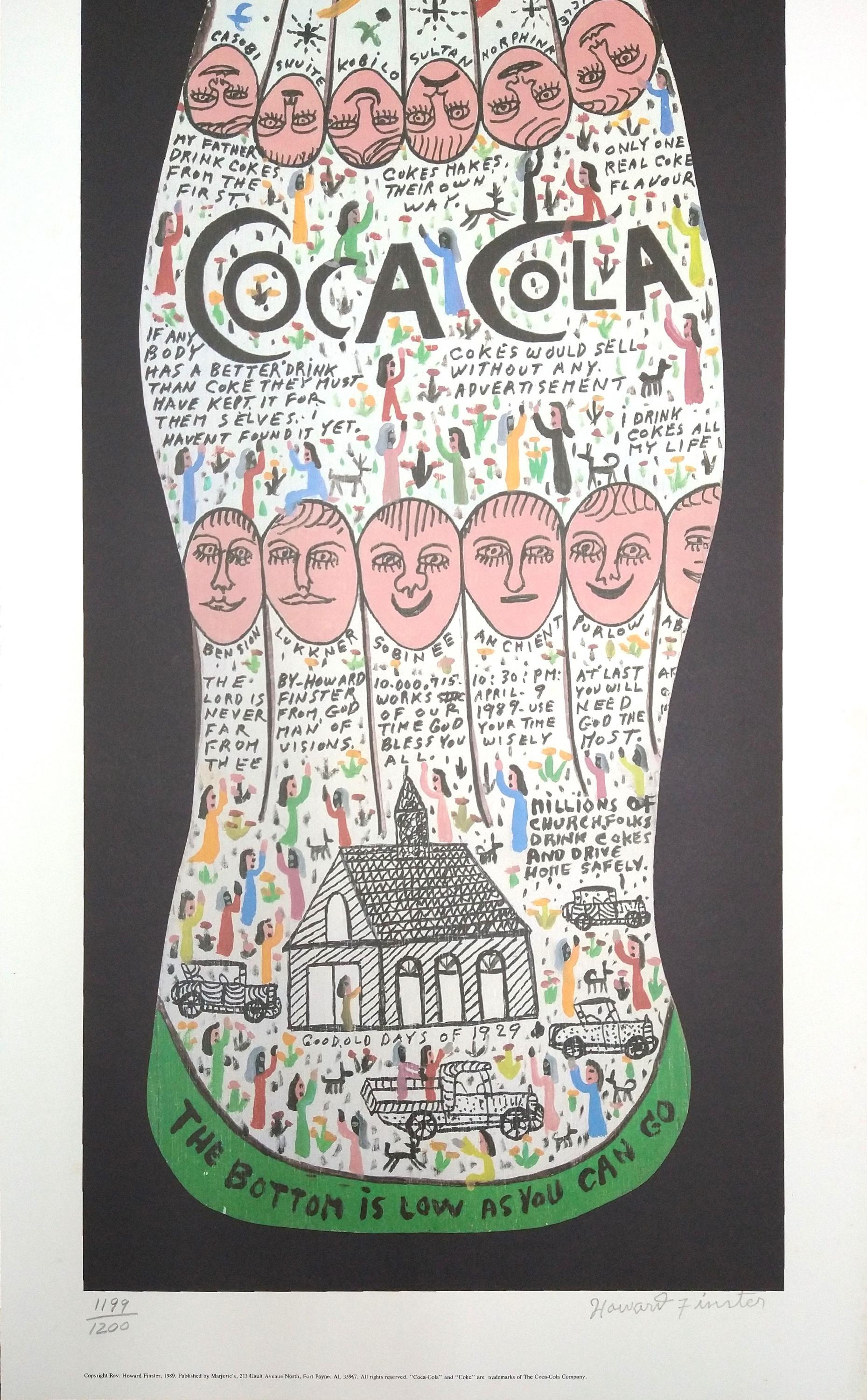 Signed HOWARD FINSTER Folk Art Coca-cola Litho Black 1199/1200 Exc ...