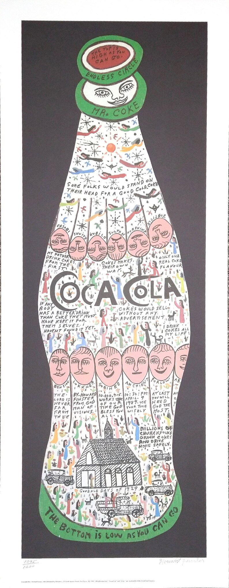 Signed HOWARD FINSTER Folk Art Coca-cola Litho 1095/1200 Exc. Unframed ...