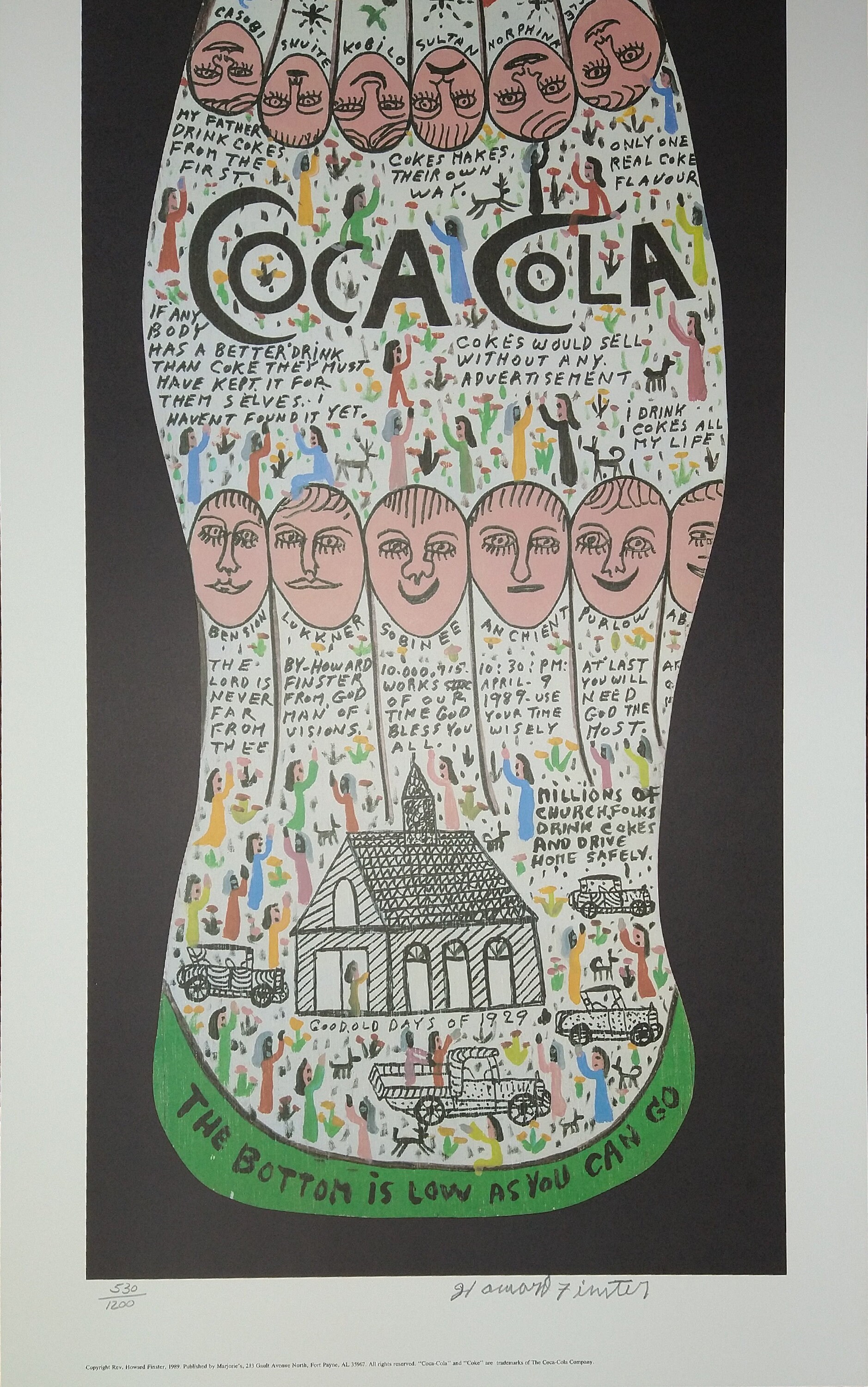 Signed HOWARD FINSTER Folk Art Coca-cola Litho Unframed - Etsy