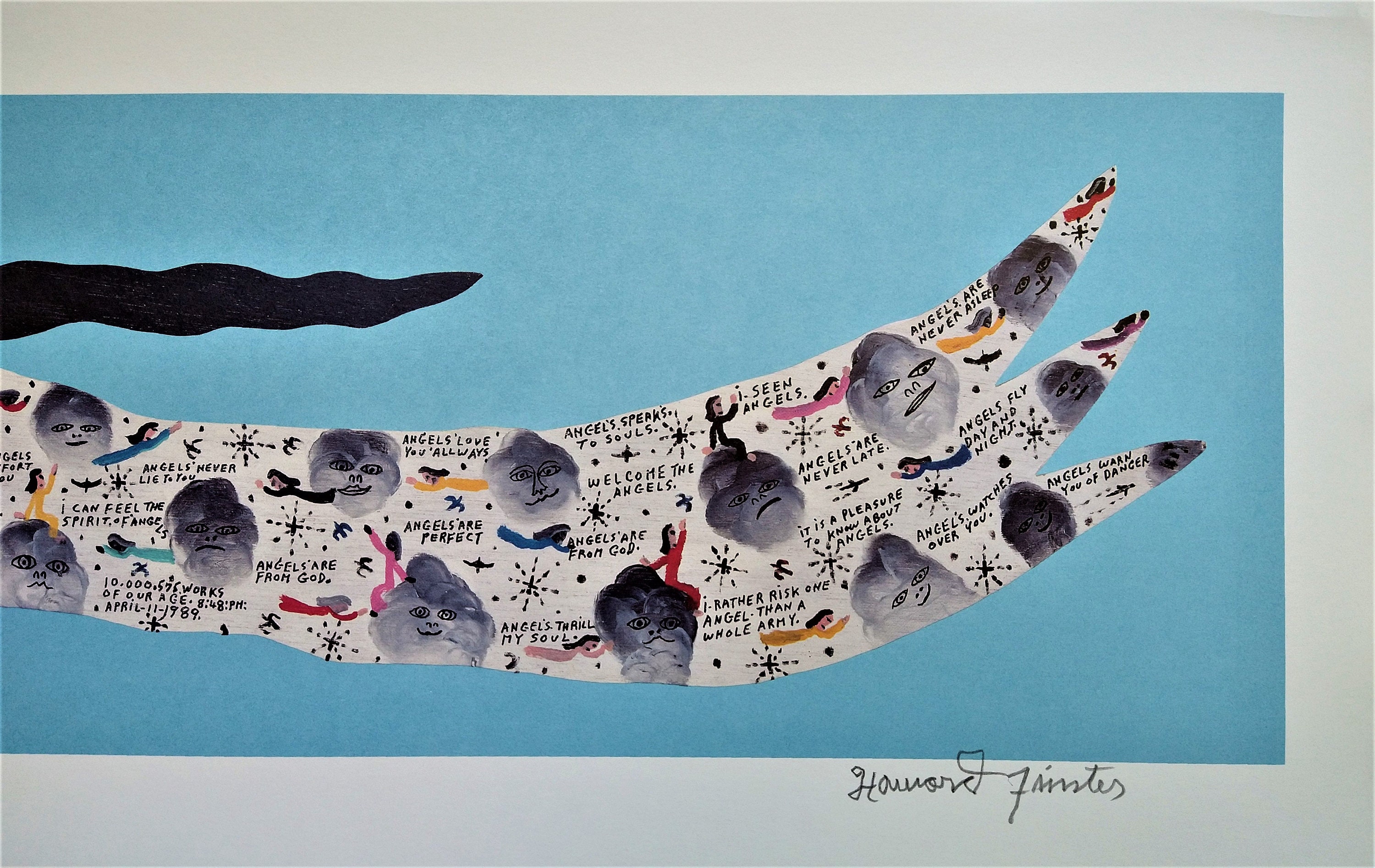 Signed HOWARD FINSTER Folk Art ANGEL Print- 27.25" X 9.25" - Excellent ...