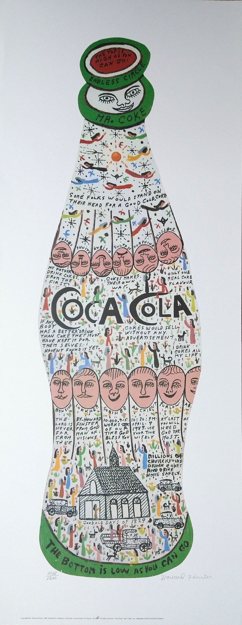 Signed HOWARD FINSTER Folk Art Coca-cola Lithograph Unframed - Etsy