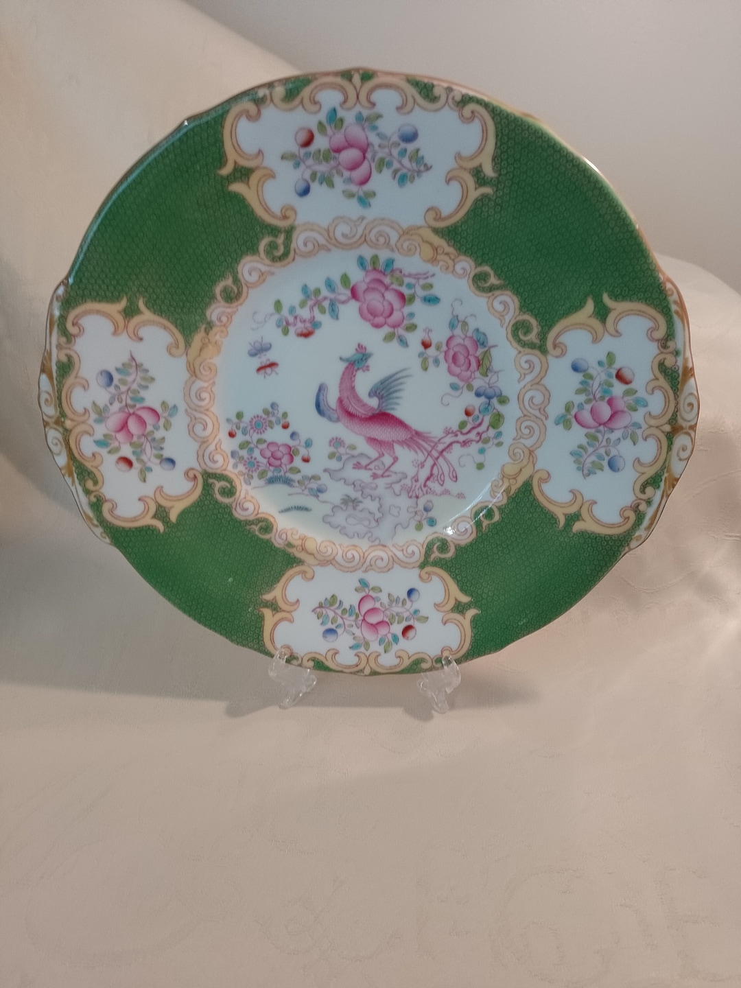 RARE Antique MINTONS Plate COCKATRICE Chartreuse Green. 24cm. Hand ...