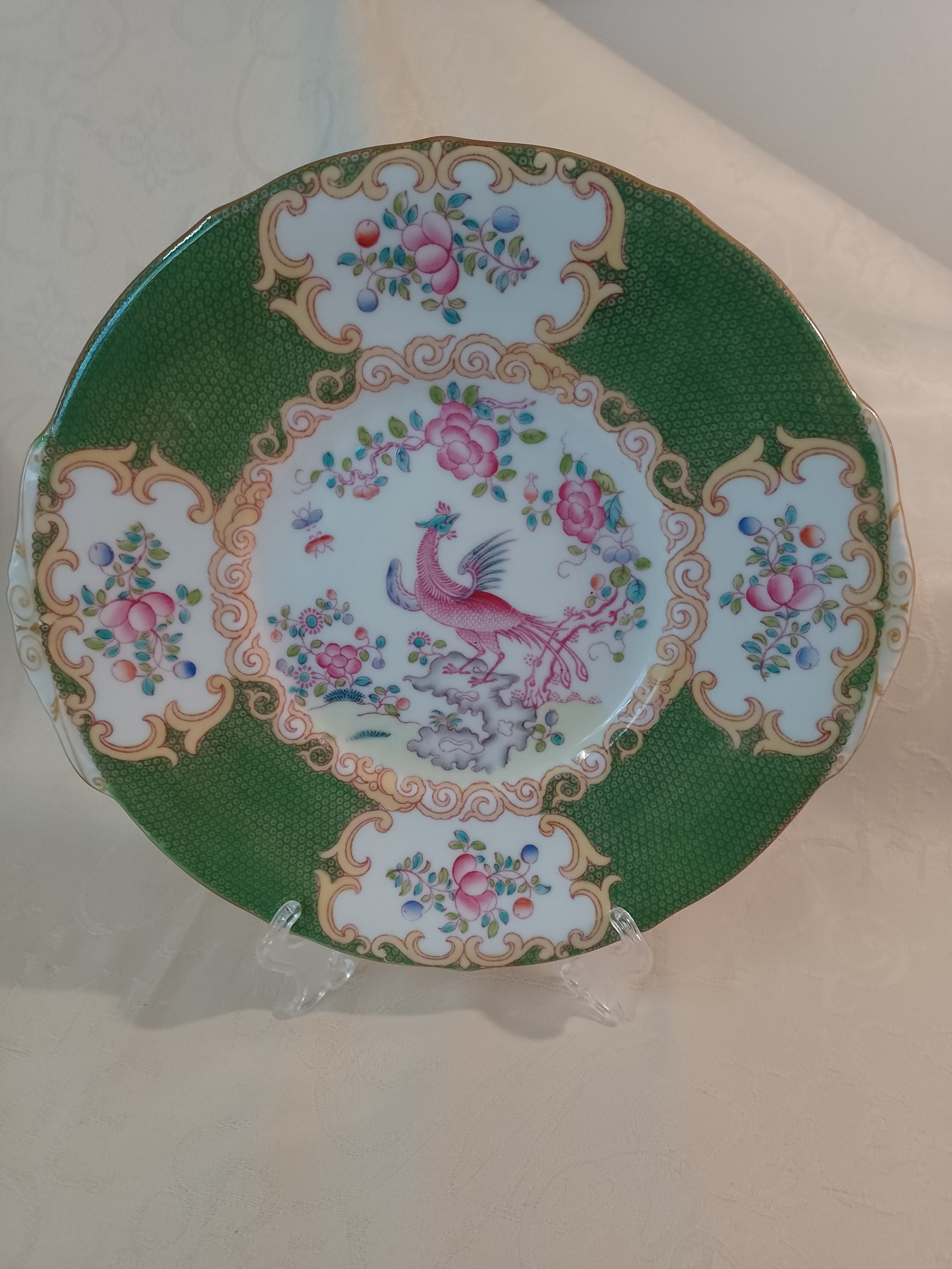 RARE Antique MINTONS Plate COCKATRICE Chartreuse Green. 24cm. Hand ...