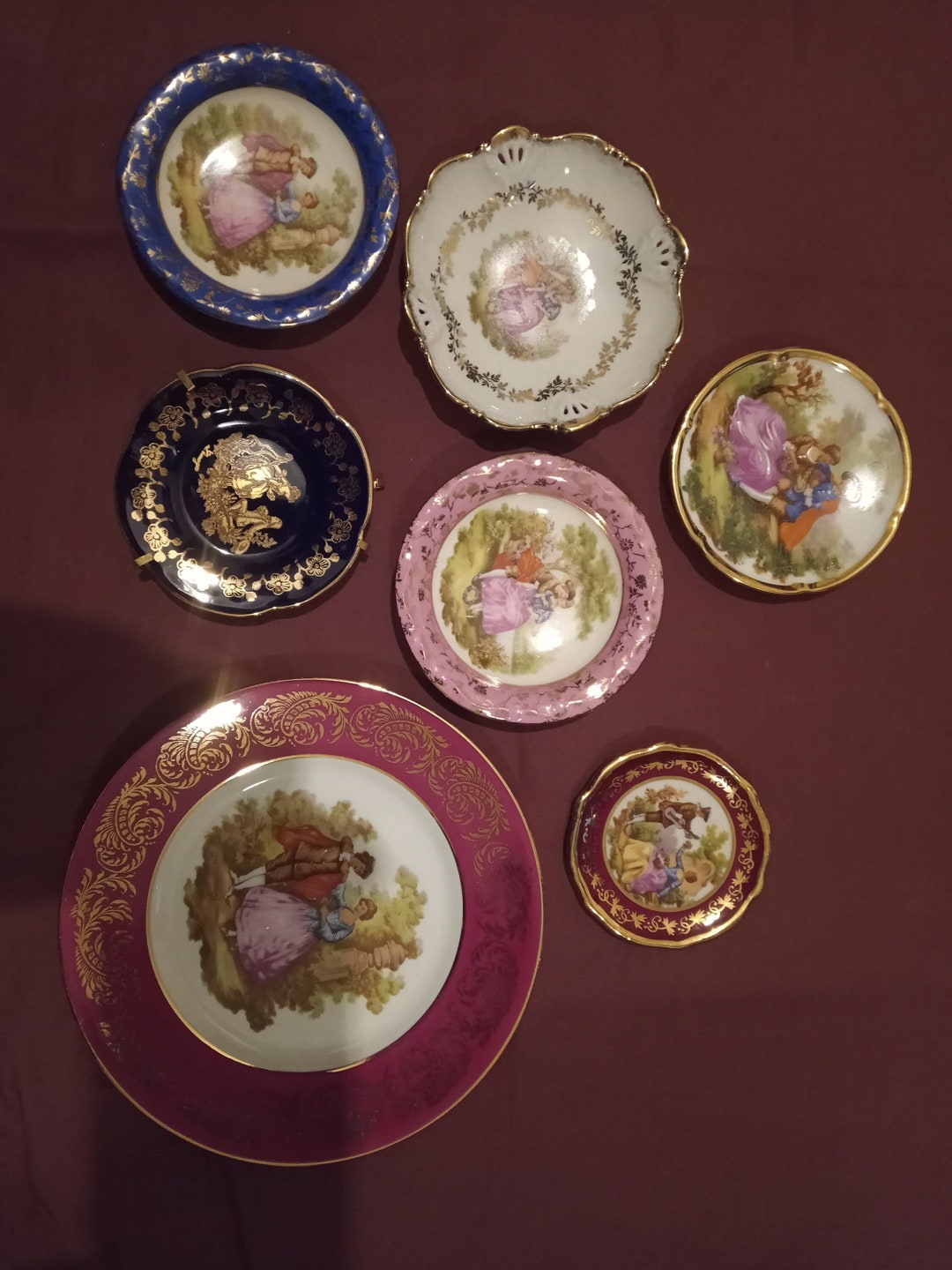 7 Minature. 5 LIMOGES and 2 FOREIGN Plates. ROMANTIC Couple Scene. Hand ...