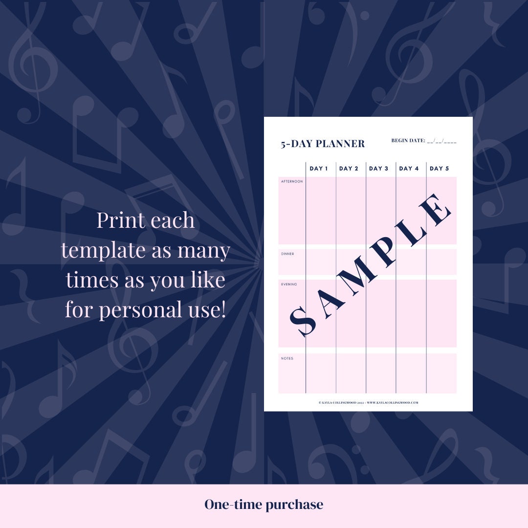 5-day Weekly Planner Printable Planner Personal Planner - Etsy