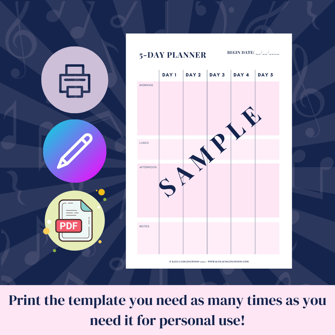 5-day Weekly Planner Printable Planner Personal Planner - Etsy