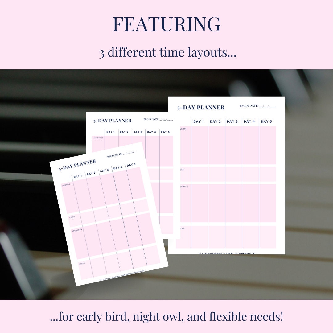 5-day Weekly Planner Printable Planner Personal Planner - Etsy