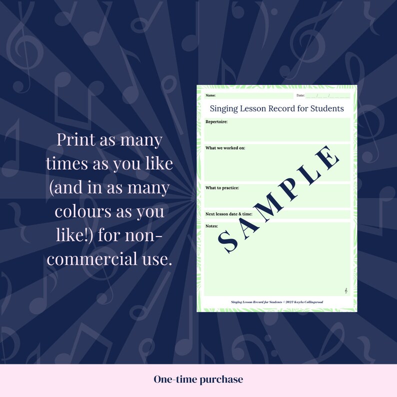 One-page Singing Lesson Record Template for Voice/singing Students ...