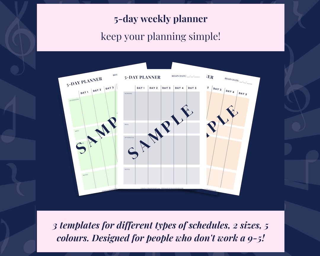 5-day Weekly Planner | Printable Planner | Personal Planner | Available ...