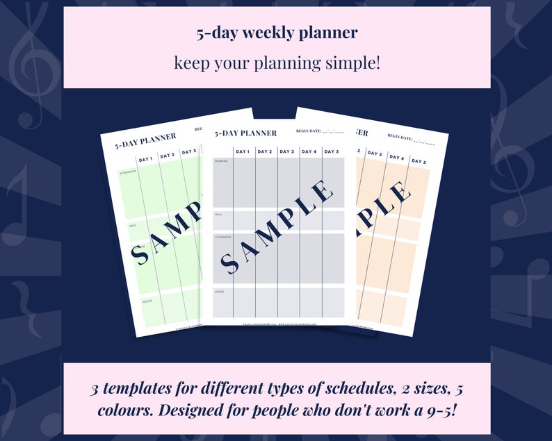5-day Weekly Planner | Printable Planner | Personal Planner | Available ...