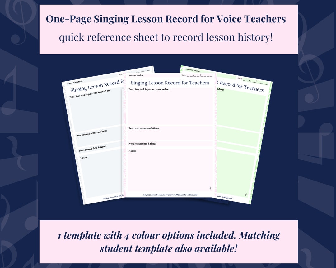 One-page Singing Lesson Record Template for Voice/singing Teachers ...