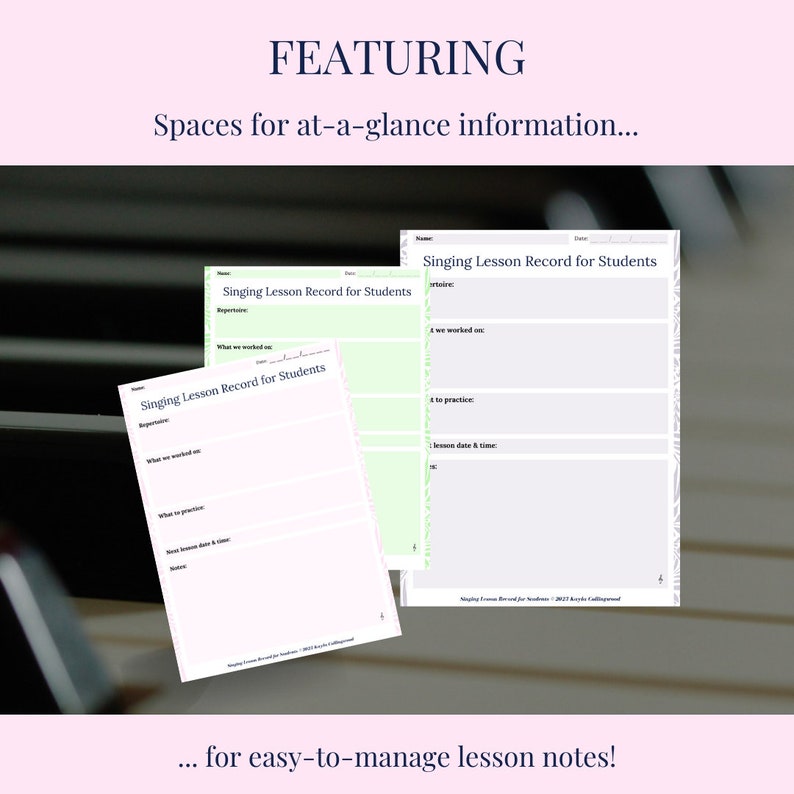 One-page Singing Lesson Record Template for Voice/singing Students ...