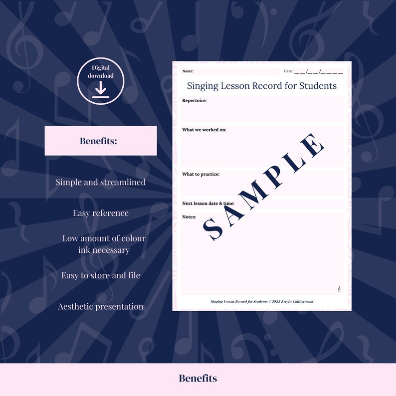One-page Singing Lesson Record Template for Voice/singing Students ...