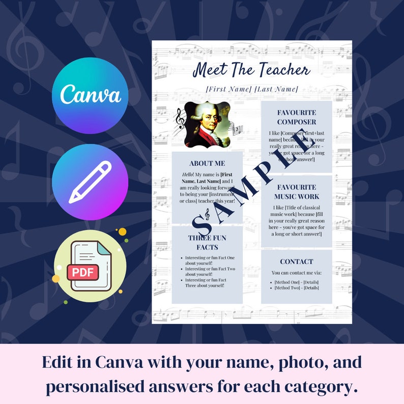 Music Meet the Teacher Template CANVA EDITABLE Back to School Musicians ...