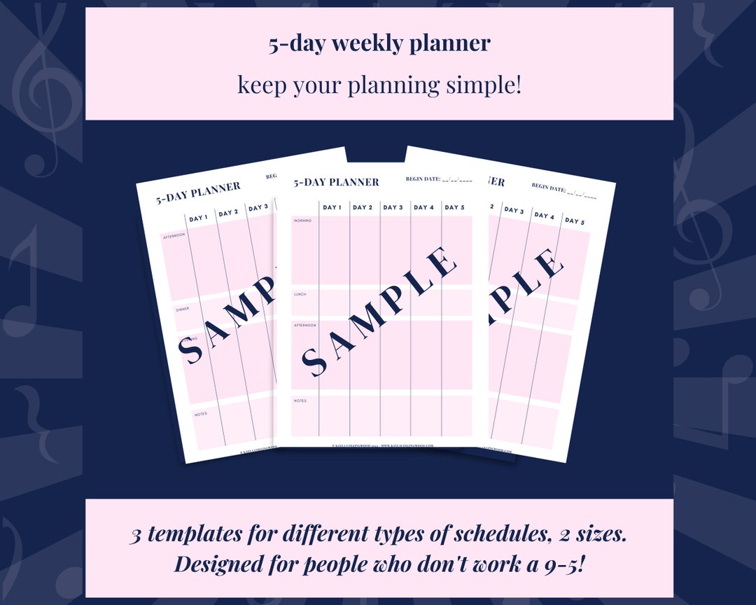 5-day Weekly Planner Printable Planner Personal Planner - Etsy