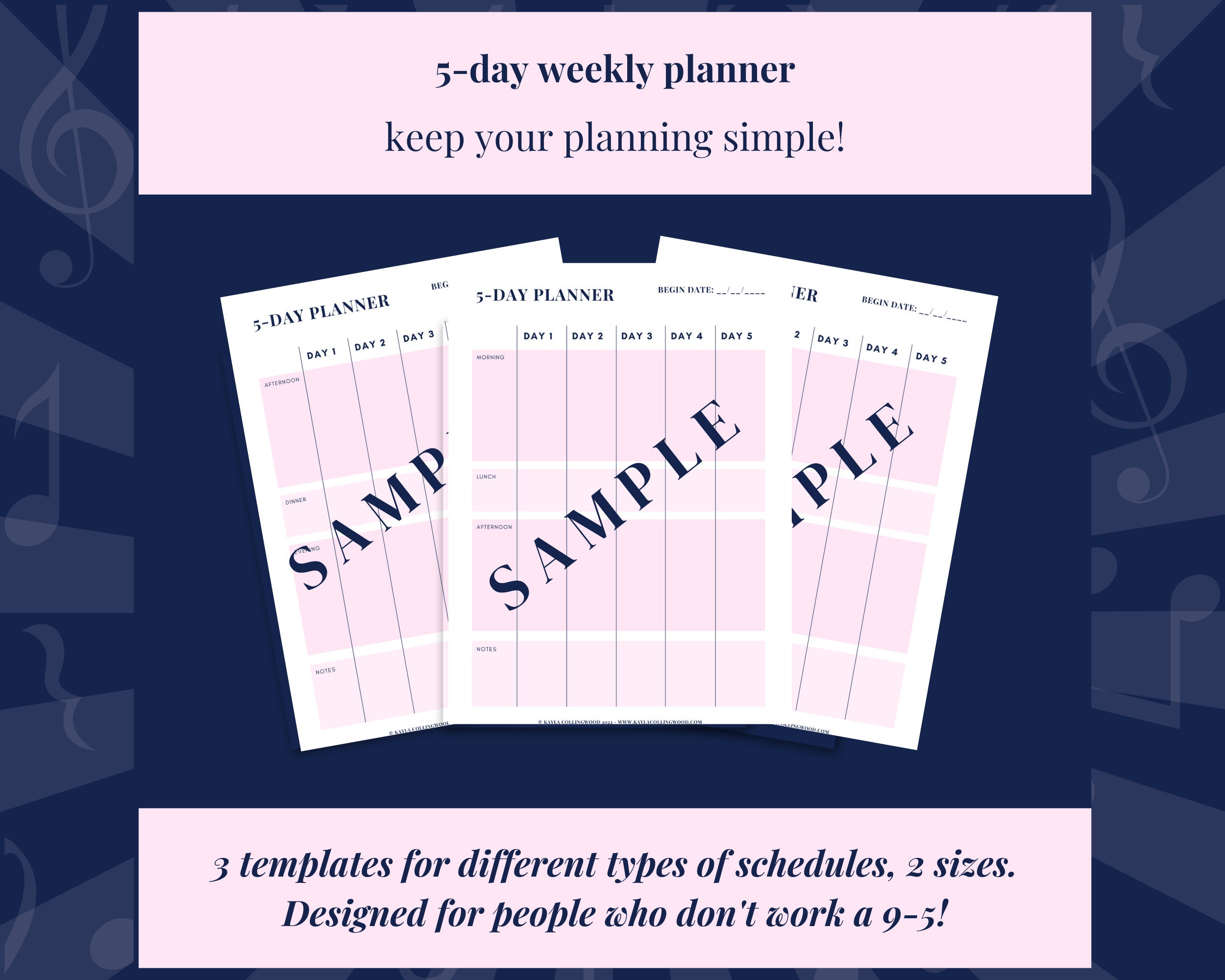 5-day Weekly Planner Printable Planner Personal Planner - Etsy