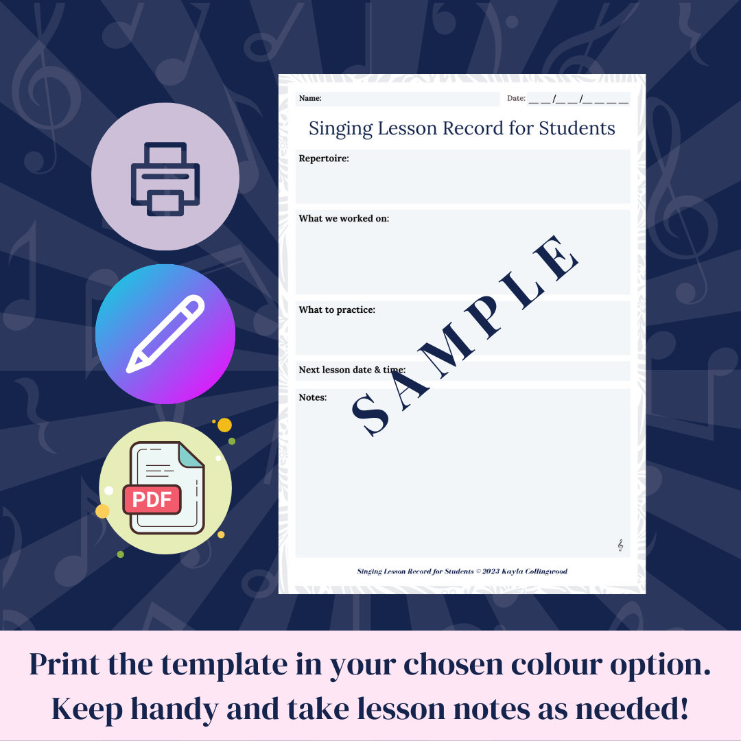 One-page Singing Lesson Record Template for Voice/singing Students ...